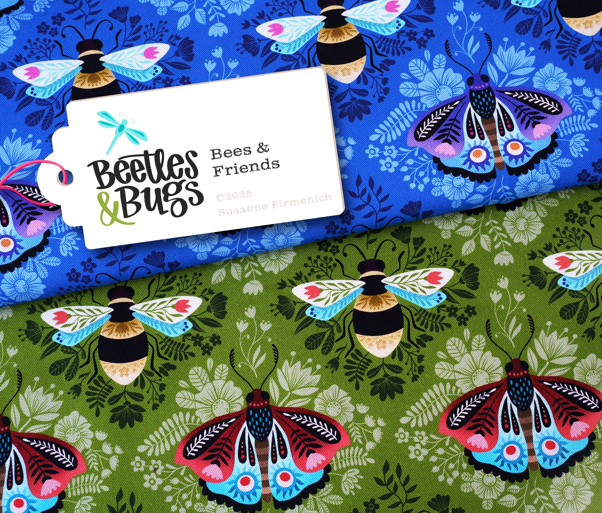 Beetles & Bugs - BEES AND FRIENDS - New Cotton Satin Webware